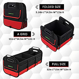 Simniam Car Trunk Organizer Large 95L, Foldable, Non-Slip, Car Storage Organizer Made of Thick Material, Apply to Organizing The Trunk Outdoor Travel Shopping Camping - Red