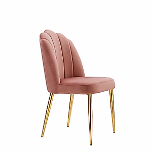 Iconic Home Chelsea Dining Side Chair Vertical Channel Quilted Velvet Upholstered Crown Top Back and Seat Solid Gold Tone Metal Legs (Set of 2) Modern Contemporary, Blush