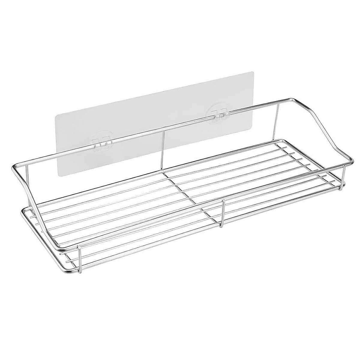 Toxz Stainless Steel Storage Rack Kitchen Bathroom Shelf Storage Wall Shelf Organizer with Adhesives,3 Removable Hooks,35×12.5×6cm(Ship from US!)