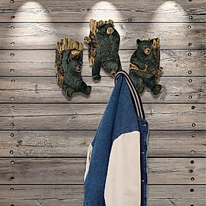 BestGiftEver Black Bear Coat Hooks - Playful Black Bear on Branch Wall Hooks Set of 3 - Rustic Towel Holder, Coat Hanger Wall Mounted Decor for Cabin Lodge - Ideal for Nature and Hunting Enthusiasts
