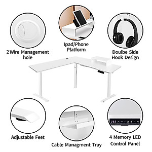 UNICOO L-Shaped Triple Motor Electric Height Adjustable Standing Desk - Gaming & Home Office Corner Desk, with Easy Touch Control & Solid Steel Construction (White Top/White Frame - XOT-L3E-WW)