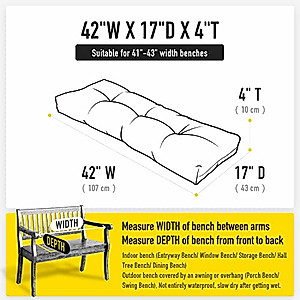 SUNROX LokGrip Non Slip Tufted Memory Foam Bench Cushion, FadeShield Water Resistant Durable Thicken Outdoor/Indoor Bench Seat Pads 42x16x4 inch, Cream