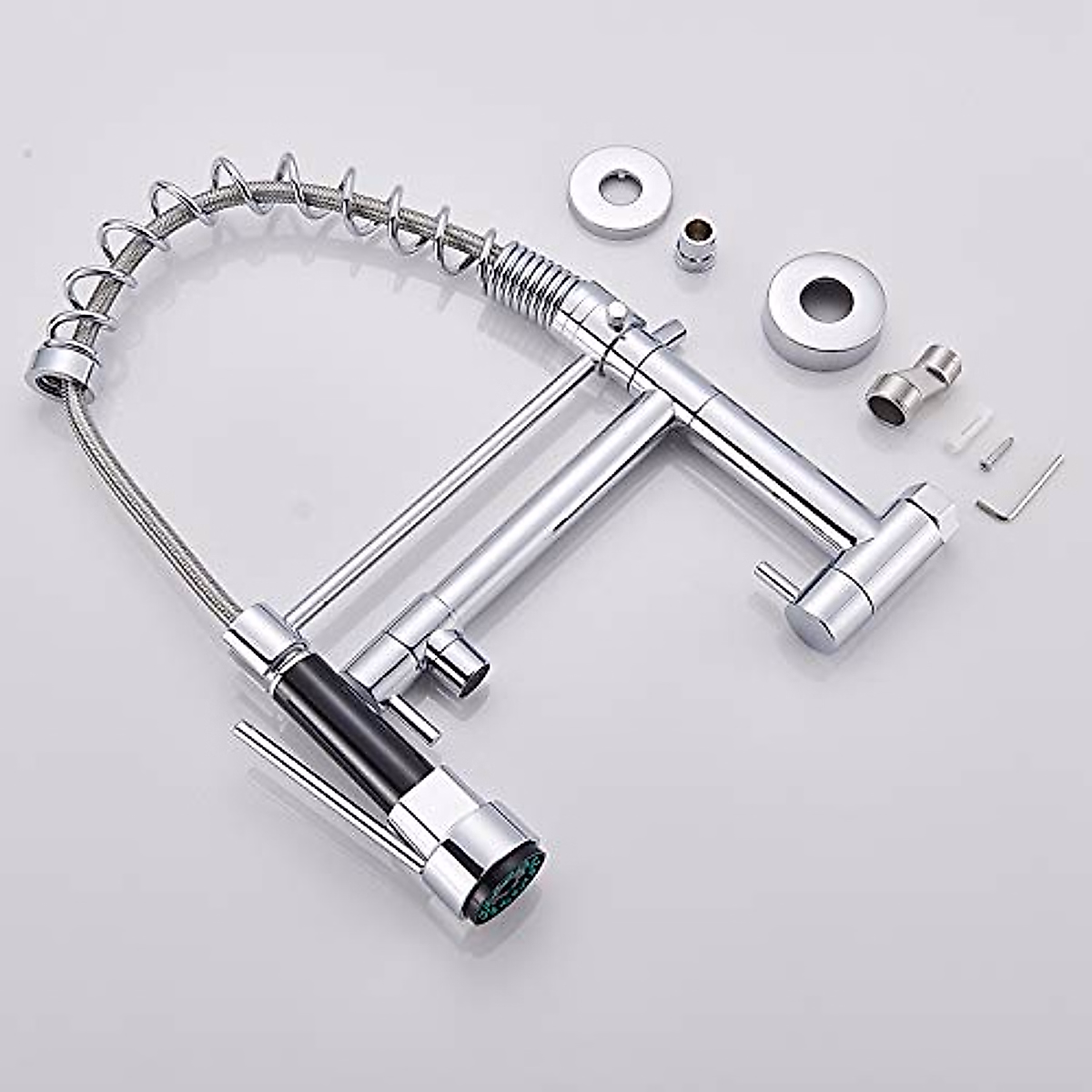 Kitchen Sink Faucet for Bar Farmhouse Commercial, Black/Chrome Brass Kitchen Faucet, Single Cold Water Vessel Sink Tap, Spring Dual Swivel Spouts Bathroom Faucets Wall Mounted Tap (Color : Black)