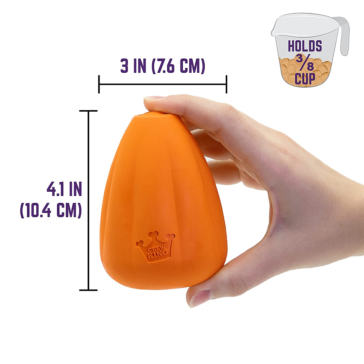 Chew King Premium Treat Dog Toy, Extremely Durable Natural Rubber Toy, Bacon Flavored Dog Toy Orange Large