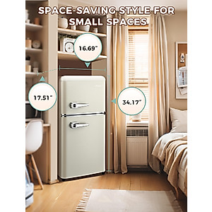 Anypro 3.2 Cu.Ft Fridge with Freezer, 2 Door Retro Refrigerator with 7 Level Thermostat, Adjustable Removable Glass Shelves for Bedroom Office Apartment Dorm Bar, White