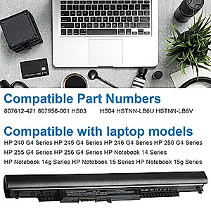 TREE.NB 807956-001 807957-001 Replacement Laptop Battery for HP Spare 807611-421 HS04 HS03 Notebook 15-AY039WM 15-ay013nr 15-AY009DX 15-ay191ms 15-ac130ds TPN-I119 HSTNN-LB6U G4/G5 240 245 246 250 256