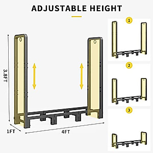 HYTXEN 4ft Firewood Rack Outdoor Indoor for Wood Storage, Upgraded Adjustable Firewood Rack, Heavy Duty Logs Stand Stacker Holder for Fireplace, Firewood Log Rack Stand Stacker for Porch Patio