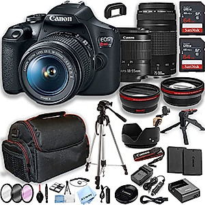 Canon EOS Rebel T7 DSLR Camera w/EF-S 18-55mm is II Zoom Lens + 75-300mm Lens + 2pcs 64GB Memory + Case+ Tripod + Steady Grip Pod + Filters + Macro + 2X Lens + 2X Batteries + More (35pc Bundle)