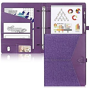 Toplive Padfolio 3 Ring Binder (1'' Round Ring) Business Portfolio Folder for Interview, Conference and Presentation, Purple