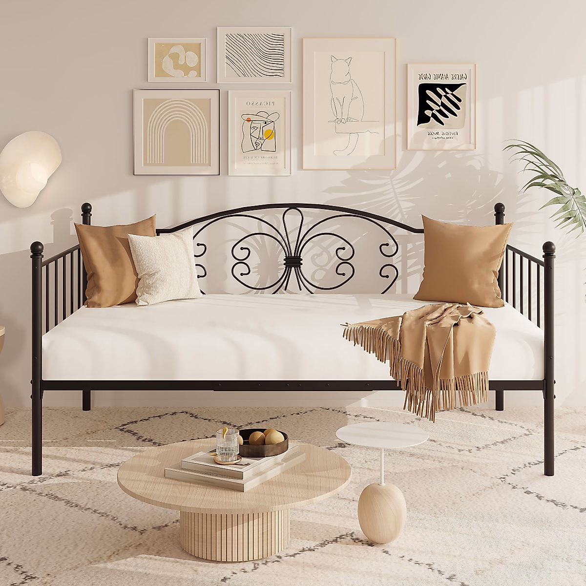 Doletaitan Twin-Daybed-Frame-Victoria-Metal Sofa-Bed - Platform Mattress Foundation with Steel Slat Support for Adult,Multi-Functional Furniture-Black