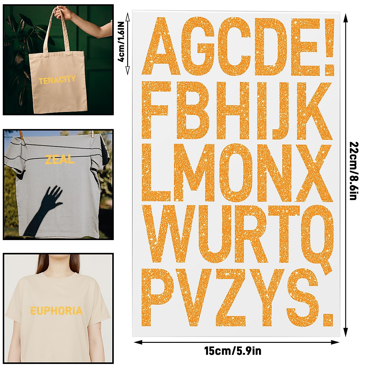 24 Sheets 624 pcs Iron on Letters, Heat Transfer Iron-On Letters for Clothing, T-Shirts and Their Fabrics Printing DIY Craft, Includes Gold, Blue, Black, White