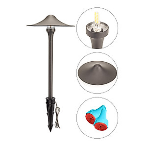 LIT-PaTH LED Landscape Pathway Light, 12V Low Voltage, 2W 170 Lumens, for Outdoor Yard Lawn, Die-cast Aluminum, Water-Proof, Bronze Finish-3000K, Large Cap, 2-Pack