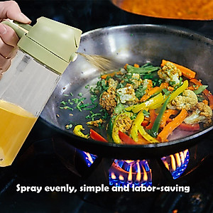 Oil Sprayer for Cooking, 450ml Glass Olive Oil Sprayer, Can Both Spray Oil and Pour Oil, Kitchen Gadgets Accessories With 1 Brush, Widely Used for Salad, Baking(fruit green)