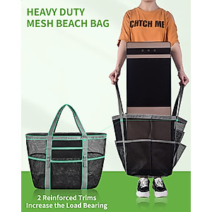 Extra Large Mesh Tote Bag with Multiple Pockets, Heavy Duty Beach Bag for Family Trip Camping Swimming