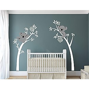 LUCKKYY Three Koalas Tree Branches Wall Decal Wall Sticker Baby Nursery Decor Kids Room Decoration (White)