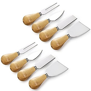 Fasmov 8 Pieces Cheese Knives Set with Acacia Wood Handle, Stainless Steel Mini Cheese Knife Set for Charcuterie and Cheese spread, 2 Cheese Knife, 2 Cheese Shaver, 2 Cheese Spreader, 2 Cheese Fork