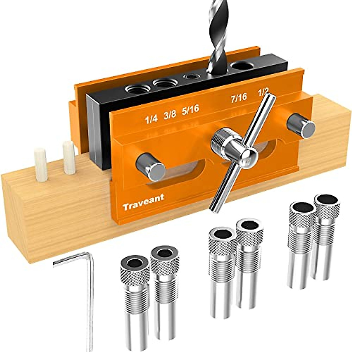 TRAVEANT Self Centering Dowel Jig Kit,Jig Drill Guide Bushings Set,Wood Working Tools Drill and Accessories,Dowel Jigs Woodworking Tools (Aluminum alloy)