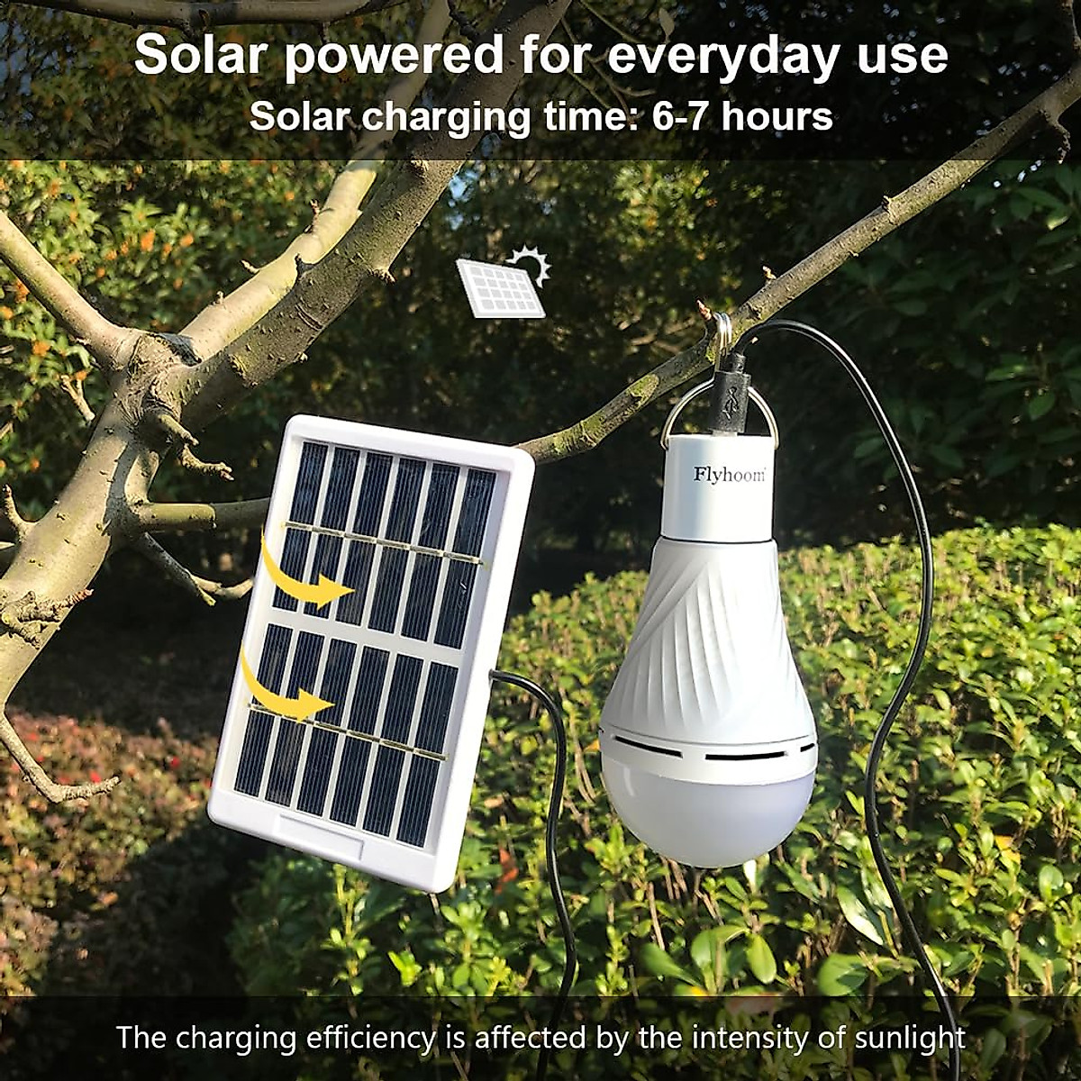 Flyhoom Solar Light Bulbs Dusk to Dawn Solar Lights Indoor, Portable Solar Chicken Coop Lights Hanging Solar LED Camping Lights, 2-Pack