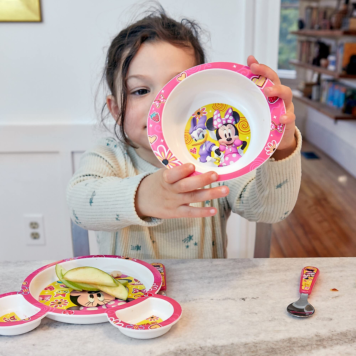 The First Years Disney Minnie Mouse Dinnerware Set - Easter Basket Stuffers - Toddler Plates and Toddler Utensils- 4 Count