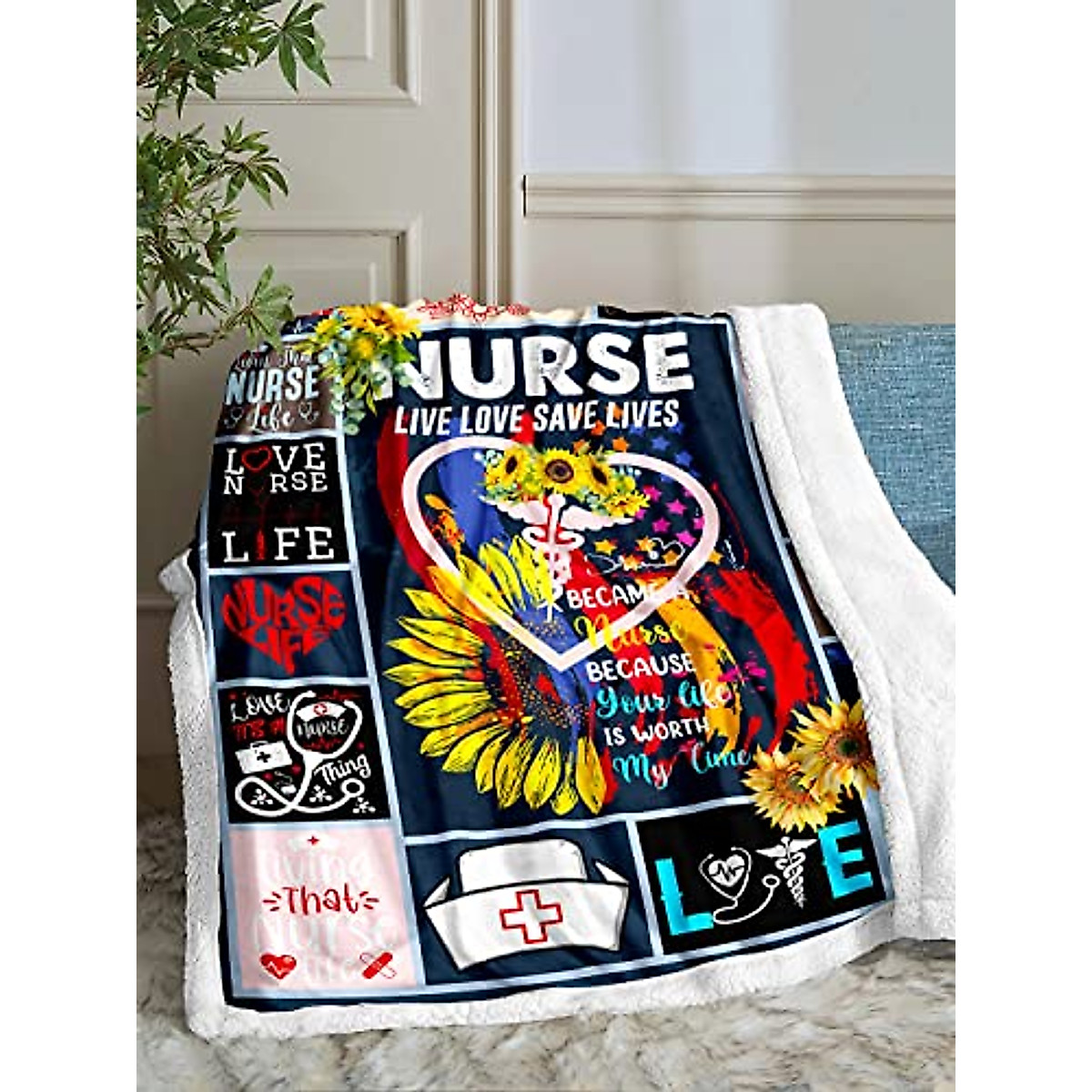 Nurse Gifts for Women,Nurse Theme Blanket,RN Gifts for Nurses,Plush Sherpa Blanket Gifts for Women Nurses,Nurses Week Gifts,Funny Nurse Gifts Blanket,Cozy Fuzzy Throw Blankets for Couch Bed,50"x60"