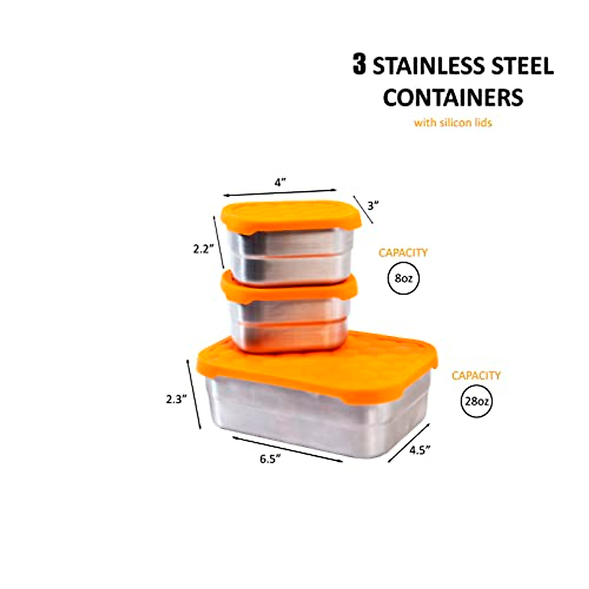 US FIVESTAR Stainless Steel Snack Containers with Silicone Lids Set of 3-Stainless Steel Food Container –Perfect Metal Lunch Snack Container Leakproof Lunch Box Sandwich Containers