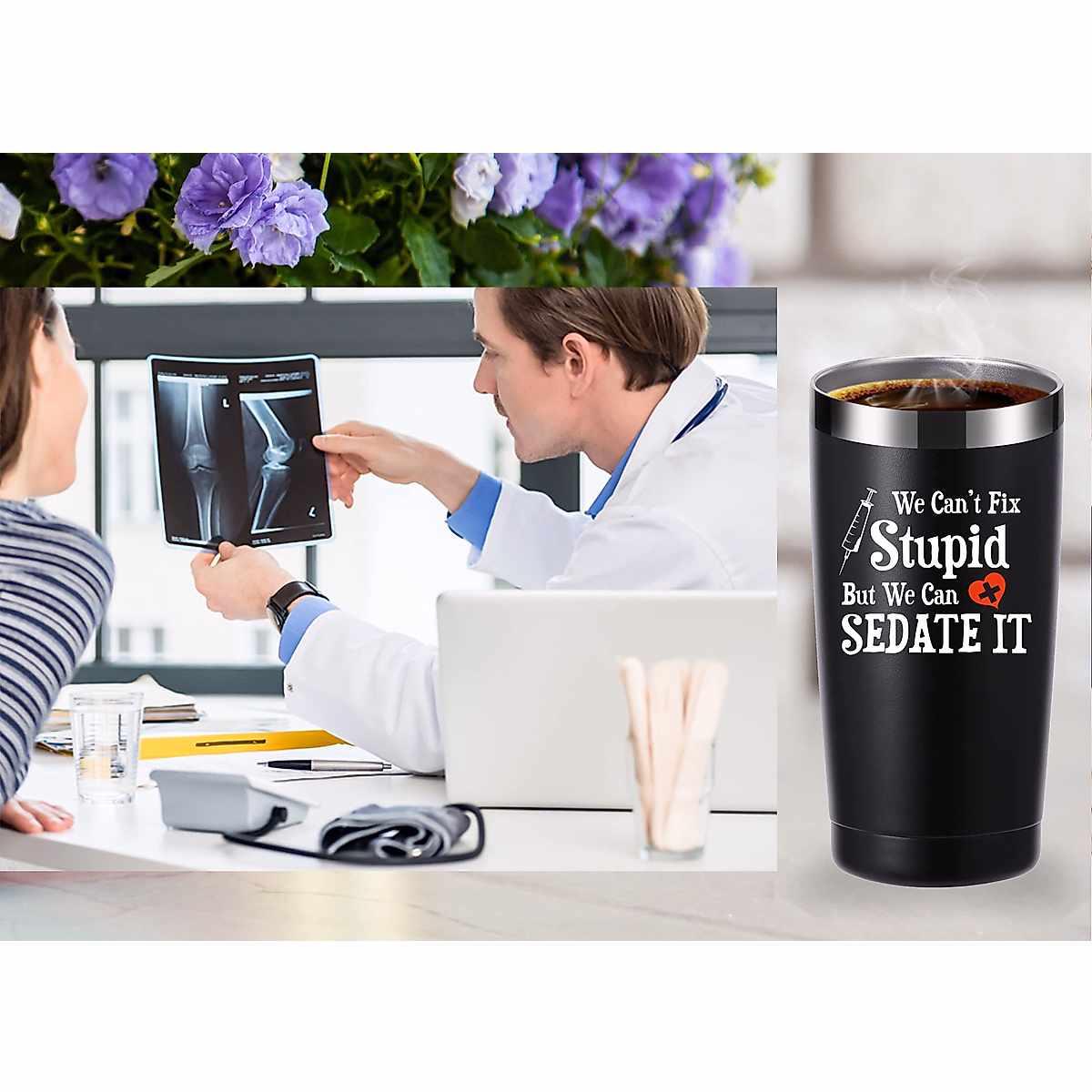 momocici We Can't Fix Stupid But We Can Sedate It 20 OZ Tumbler.Funny Nurse Week,Nurse,Doctor,Gifts.Birthday,Christmas,Medical Nursing Graduation Gifts for Nurse Doctor Travel Mug(Black)