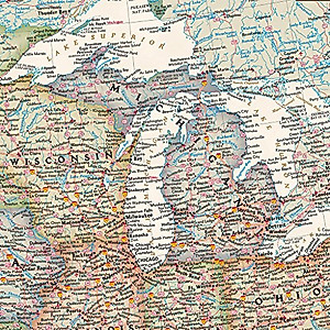 Executive US Push Pin Travel Map with Solid Wood Brown Frame and Pins - 27.5 inches x 39.5 inches