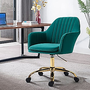 AVAWING Green Cute Office Chair, Mid-Back Vanity Chair Adjustable Task Chair 360° Swivel Roller Chair with Arms and Gold Metal Base for Home Office, Vanity Room, Bedroom