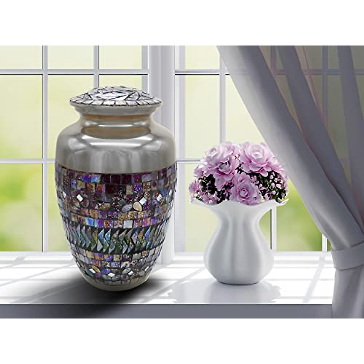 Glass Mosaic Cremation Urns for Human Ashes Adult Female Urn for Funeral, Burial, Niche, or Columbarium Urns for Ashes Adult Male - Large & XL Cremation Urns for Adult Ashes