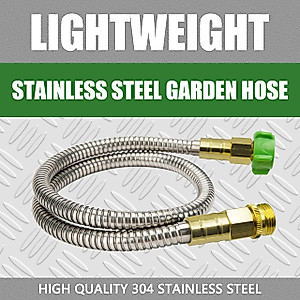 YANWOO 304 Stainless Steel 2ft Short Garden Hose with Female to Male Metal Connector, Flexible & Lightweight Water Hose (2ft)