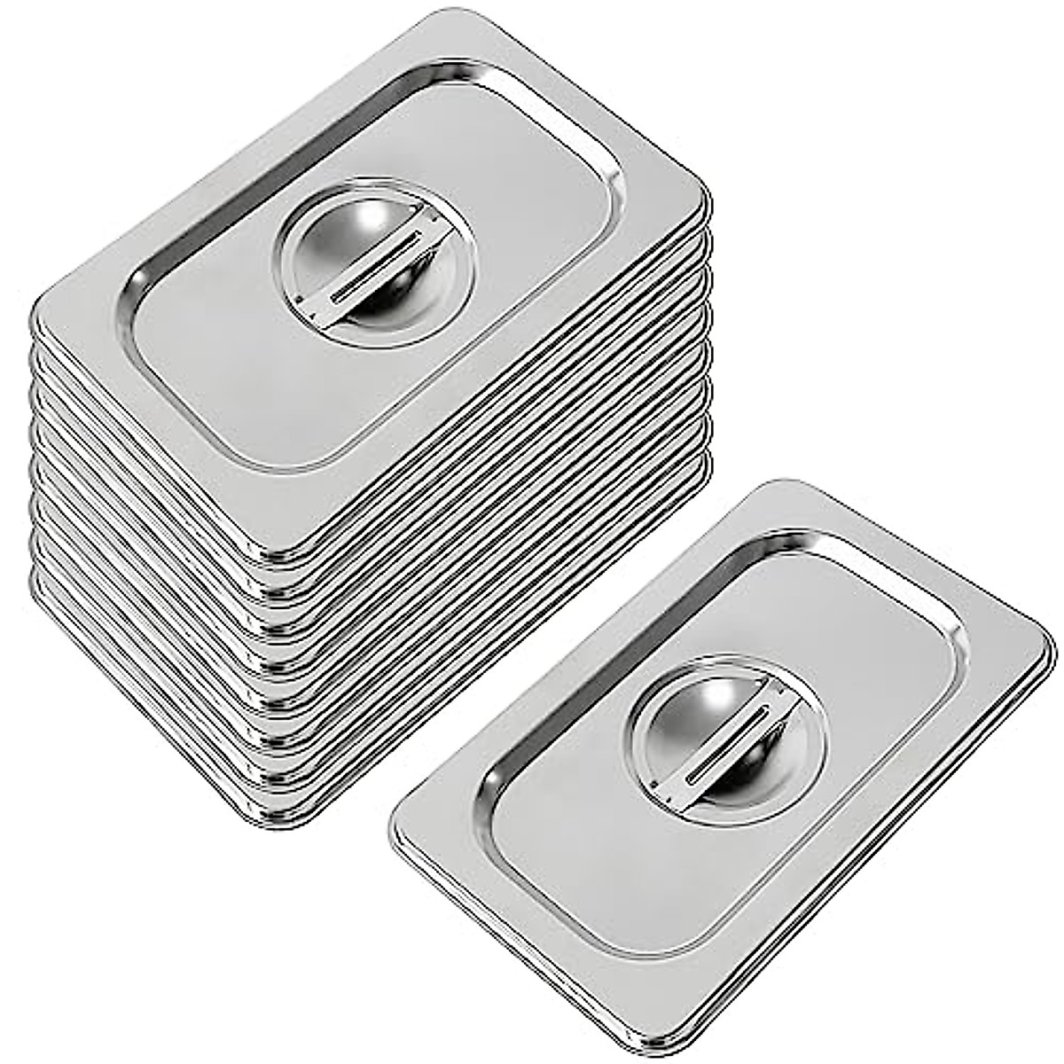 UEJYWUY 8 Pack 1/9 Size Stainless Steel Steam Table Pan Cover, Stackable Steam Table Lids with Handle, Hotel Pan Cover for Steam Table Pan, Buffet Pan, Roasting Pan