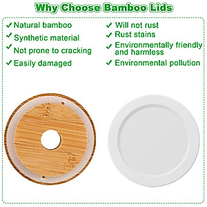 MIVIDE 16 Pack Bamboo Lids for Beer Can Glass, Leakproof Reusable Jar Lids with Straw Hole, 70mm Natural Wooden Bamboo Lids for Mugs and Jars