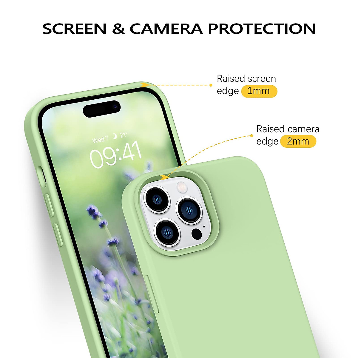 GUAGUA Compatible with iPhone 14 Pro Max Case 6.7 Inch Liquid Silicone Soft Gel Rubber Slim Microfiber Lining Cushion Texture Cover Shockproof Protective Case for iPhone 14 Pro Max, Matcha Green