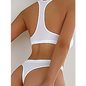 SOLY HUX Women’s Solid 2 Piece Lingerie Seamless Everyday Bra and Panty Sets Underwear Push Up Lingerie Set White XS