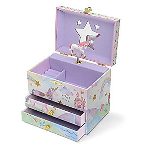 Jewelkeeper Musical Jewelry Box with 2 Pullout Drawers, Glitter Rainbow and Stars Unicorn Design, The Beautiful Dreamer Tune