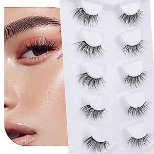 Half Lashes Fluffy Wispy Accent False Eyelashes ALPHONSE Natural Look Clear Band Fake Lash Strip Pack 5 Pairs