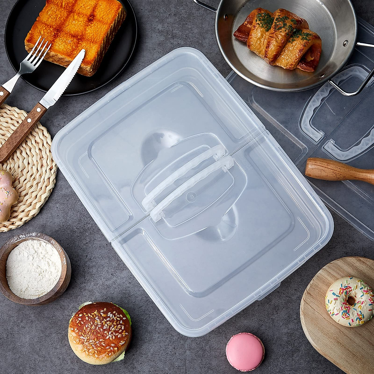 Juexica 4 Pcs Large Pizza Dough Proofing Box with Handle Pizza Dough Container Fits for Dough Balls Pizza Dough Tray for Household, 14 x 10 Inch