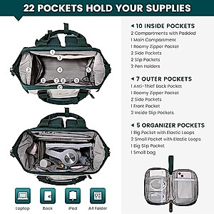 LOVEVOOK Laptop Backpack for Women, Teacher Nurse Bag Work Travel Computer Backpacks Purse,Water Resistant Daypack with USB Charging Port,Beige Green 15.6in