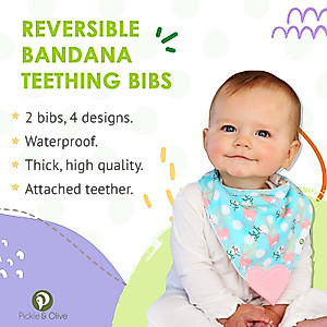 Reversible Baby Teething Bibs - Attached Pink Heart Teether - Boho Antler - Set of 2