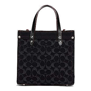 COACH Washed Denim Signature Field Tote 22 Black Denim One Size