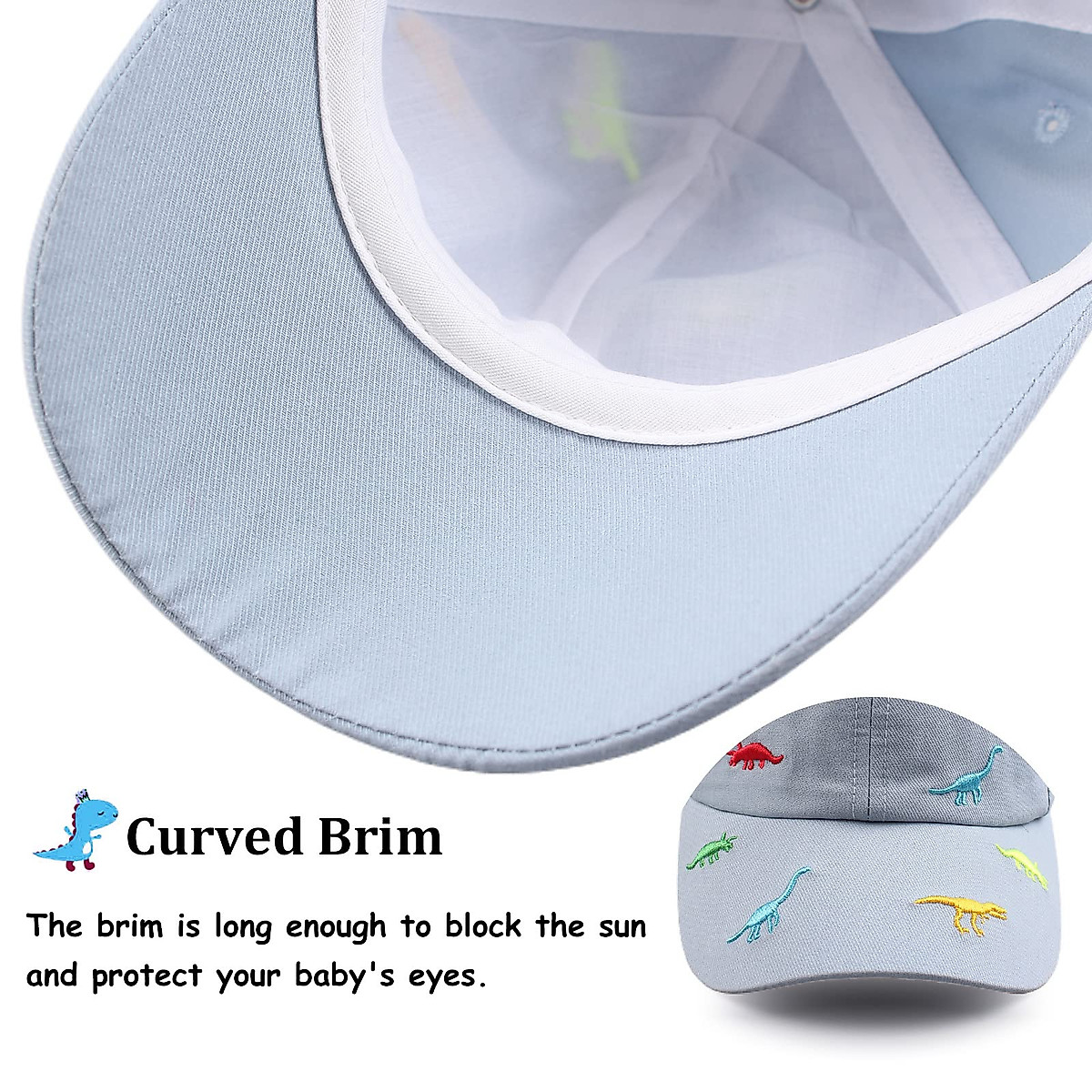 Bamery Toddler Baseball Hat for Boys&Girls Baby Baseball Cap Embroidery Dinosaur Kids Hat for 2-6T (Dinosaur Sky Blue, 2-6T)