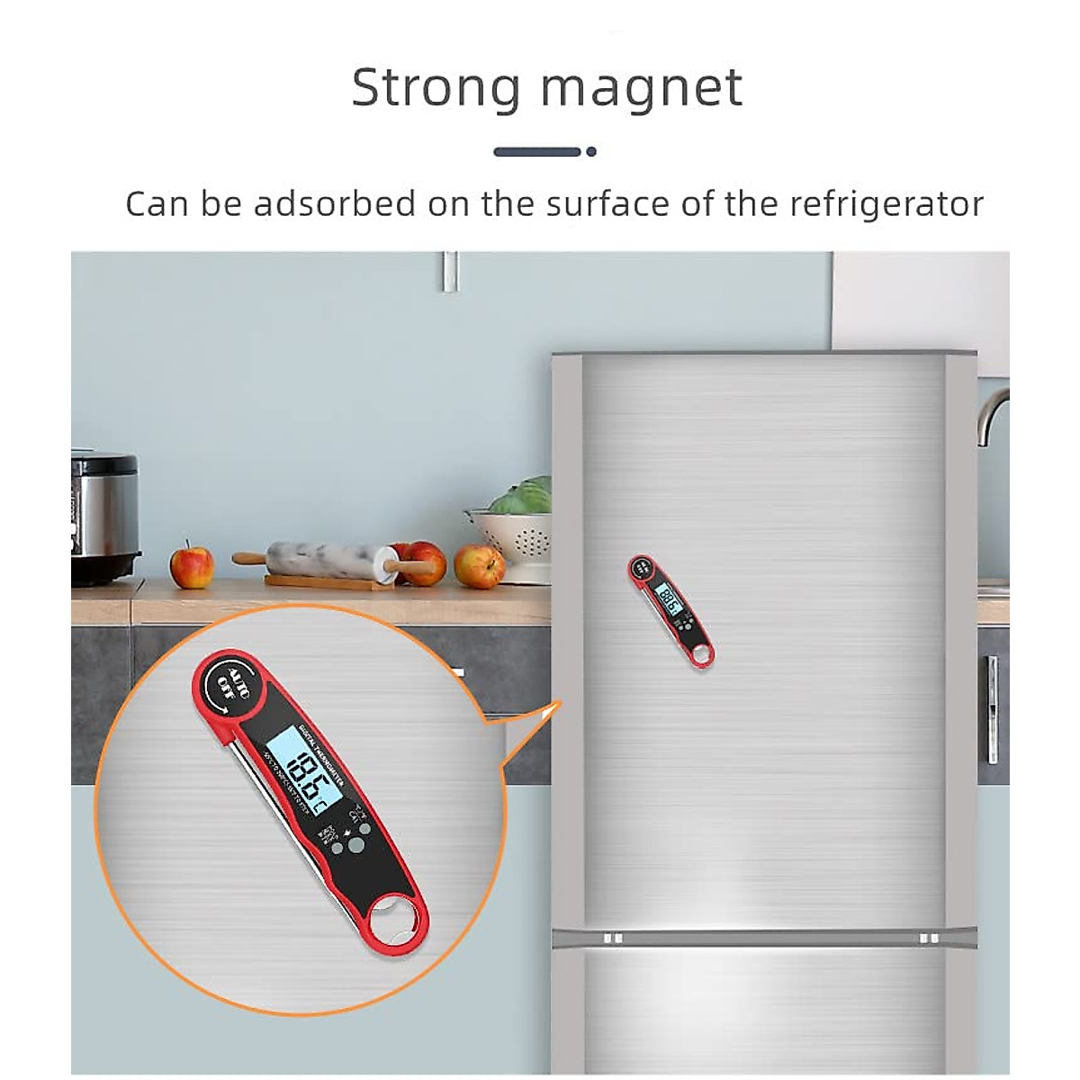 FLYSZQ Digital Instant Read Meat Thermometer,Foldable Probe with Backlight,Waterproof and Calibration,Thermometer for Food Cooking,Grilling,Baking (Red)