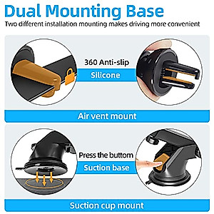 SALEX Universal Windshield Phone Mount. Telescopic Suction Cup Cell Phone Mount for Car Dashboard, Air Vent, Desk. Black Rotating Smartphone Bracket. Adjustable Car Cradle for Mobile Phone & GPS.