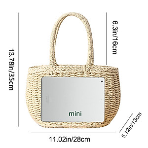 Gets Straw Bags for Women Hand-woven Small Hobo Bag Round Handle Ring Tote (Beige)