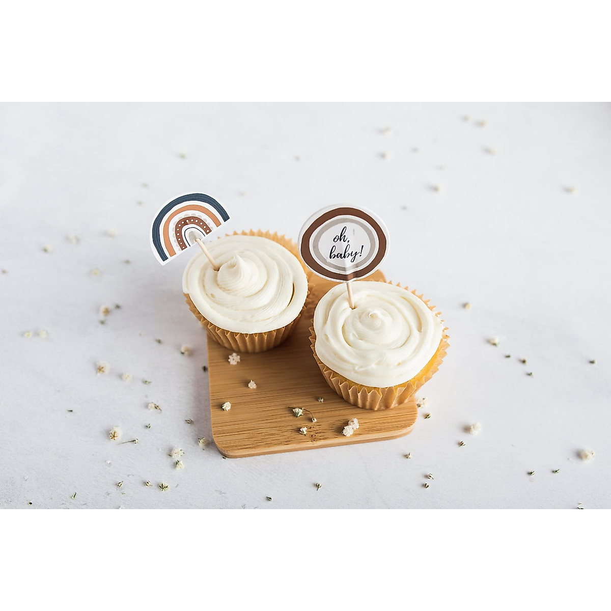 Ashleigh's Boho Rainbow Baby Shower Cupcake Topper Set: 24 Bohemian Rainbow Cupcake Picks & 50 Cupcake Liners, Gender Neutral Boy or Girl Autumn Collection