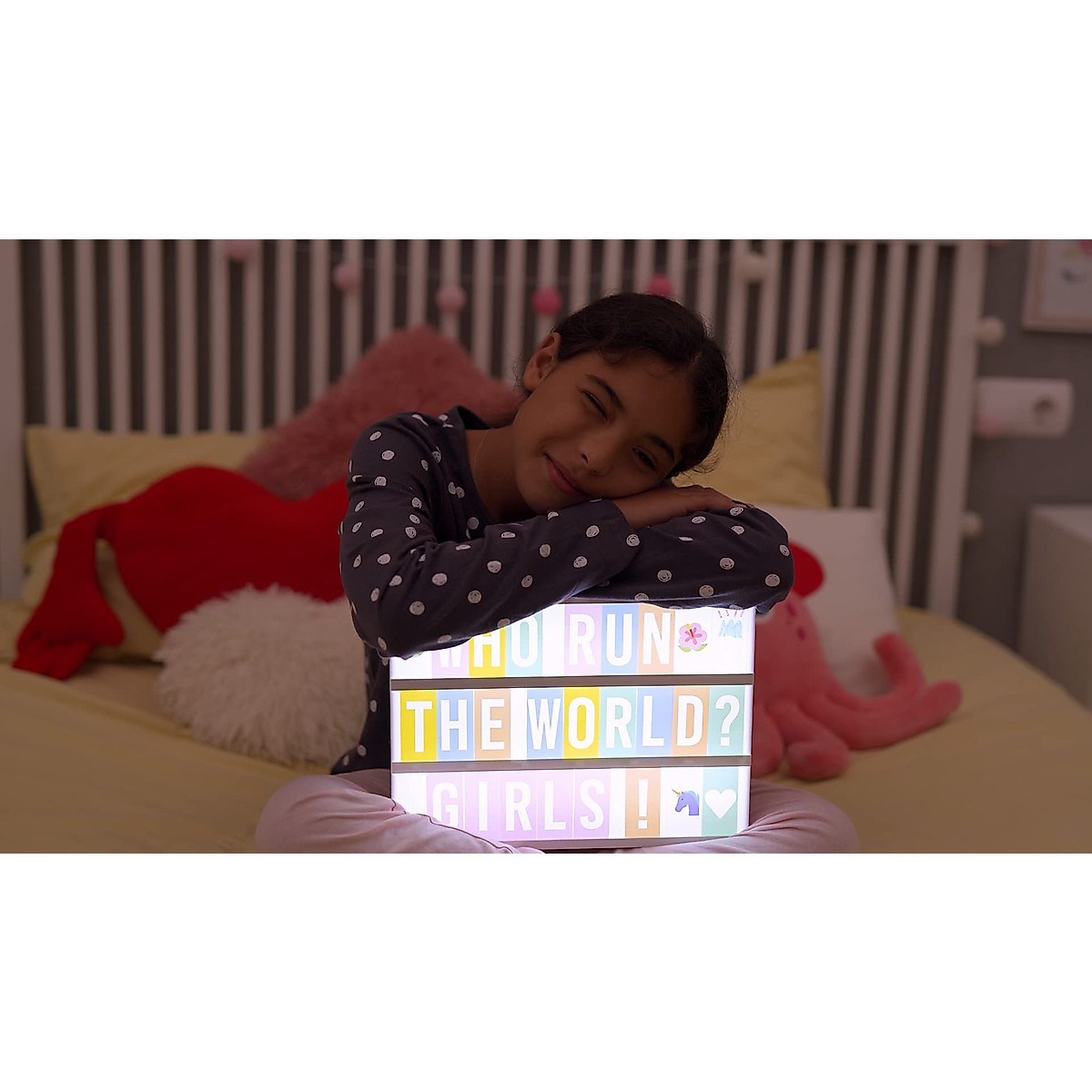 Pink Cinema Light Box with 400 Letters & Emojis & 2 Markers - BONNYCO | Led Light Box Home, Office & Room Decor | Light Up Sign Letters Board Gifts for Women & Girls Christmas & Birthdays | Pink Decor