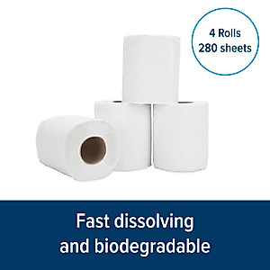 Camco Marine & RV Toilet Paper - 4-Rolls - 1-Ply Quick Dissolve RV & Marine Septic Safe Bath Tissue - Dye & Fragrance Free - 280 Sheets Per Roll (40275)