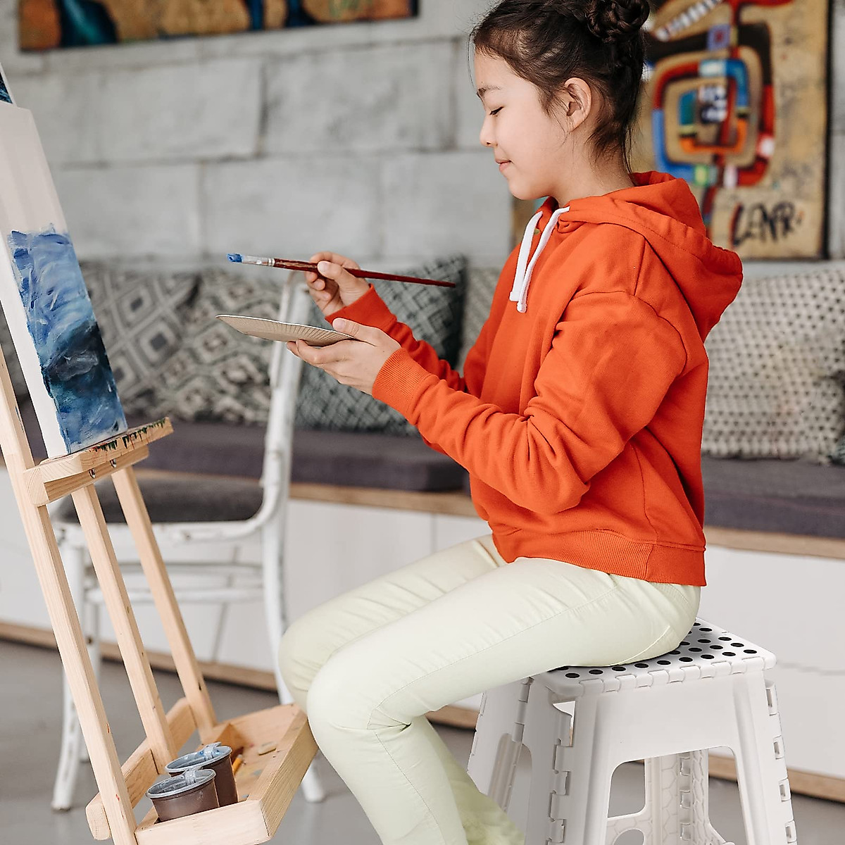 SUGARLEE 18 inch Folding Step Stool Heavy Duty Plastic Foldable Step Stool-Lightweight Foot Stool with Portable Handle, Compact Plastic Foldable Step Stool for Bathroom,Bedroom, Kitchen