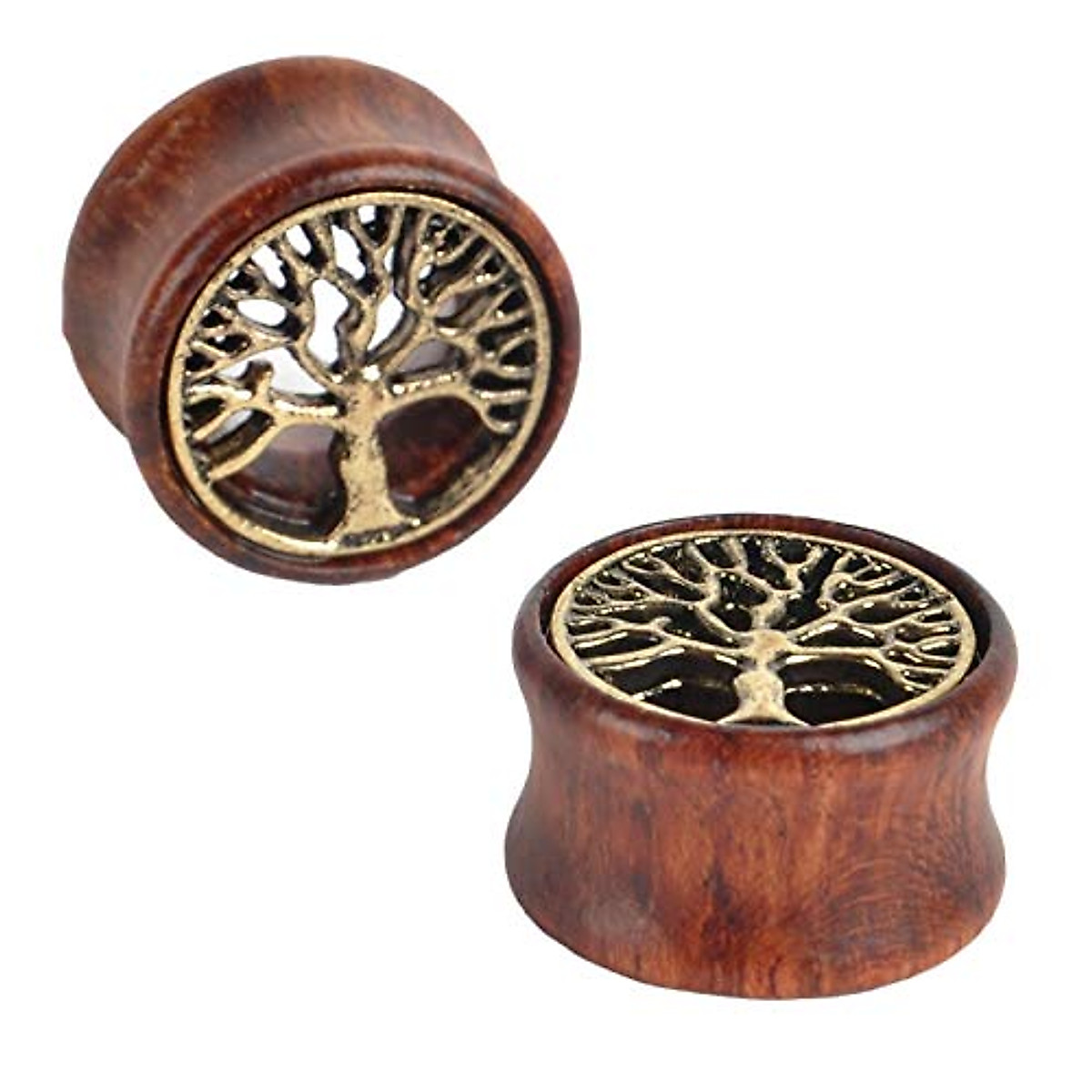 Oasis Plus Tree of Life Organic Wood Flesh Tunnels Double Flared Ear Stretcher Saddle Plugs Gauge 8mm 0g