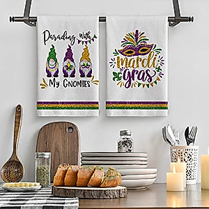 Artoid Mode Parading with My Gnomies Happy Mardi Gras Mask Home Kitchen Towels, 18 x 26 Inch Holiday Ultra Absorbent Drying Cloth Dish Towels for Cooking Baking Set of 2